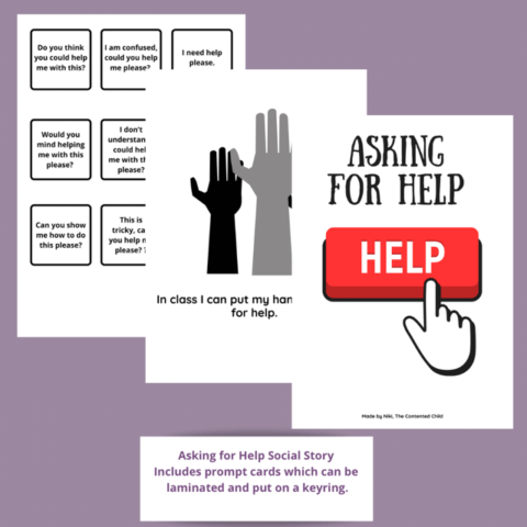 Asking for Help Social Story and Script Prompt Cards - The Contented Child
